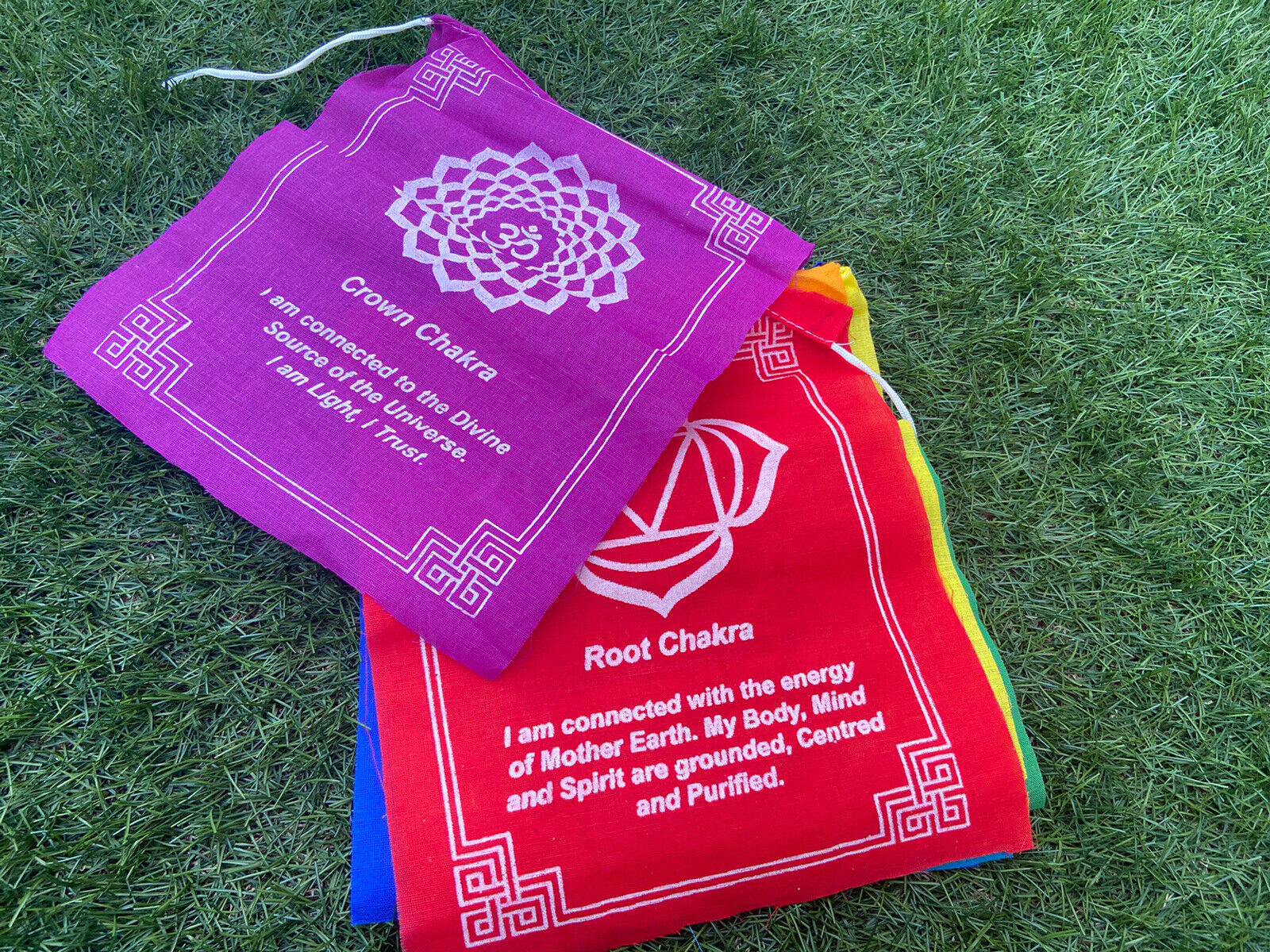 SEVEN CHAKRA AFFIRMATION PRAYER FLAGS-7 Chakra Flags-Cotton – Peace Eye ...